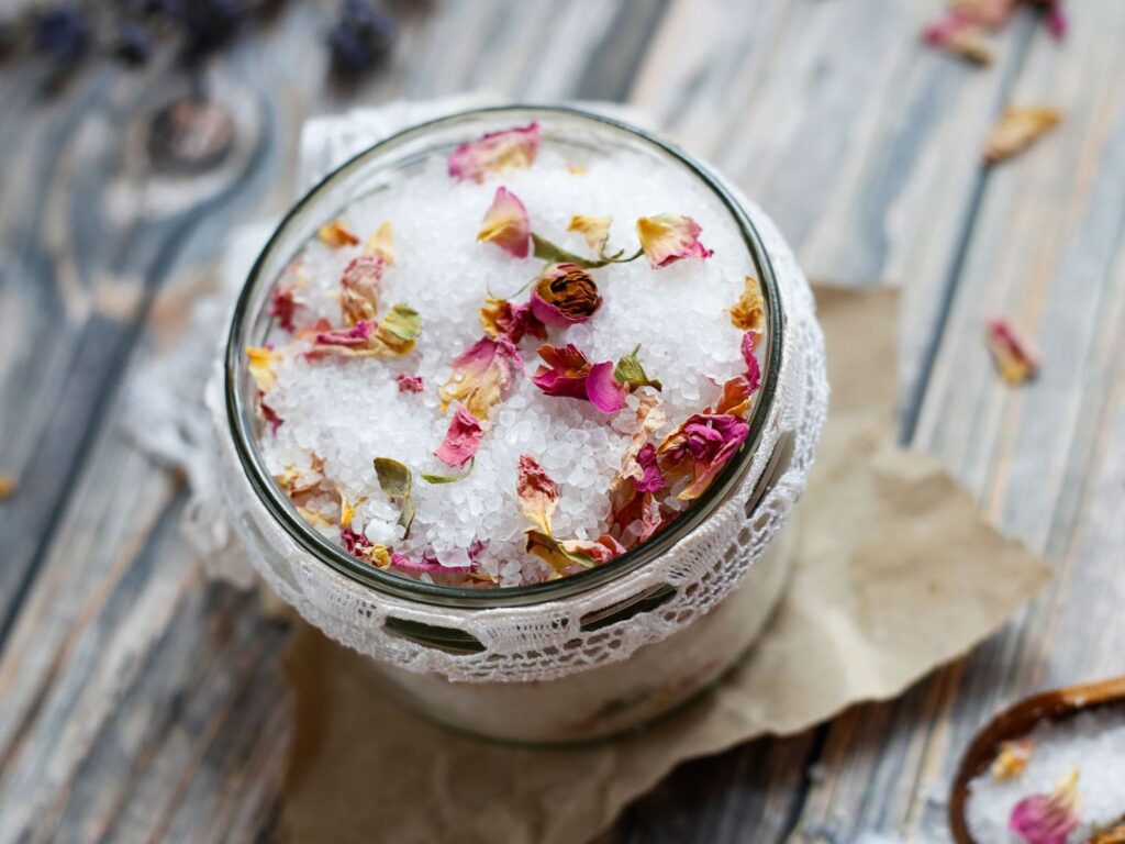 How to make Rose Bath Salts - easy DIY recipe - Lavender Gypsy